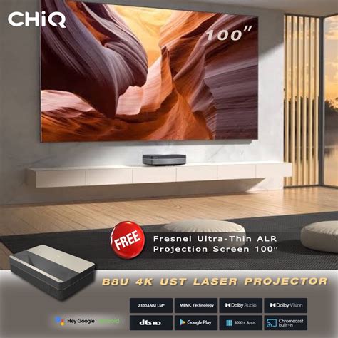 CHiQ B U K Laser Ultra Short Throw Projector พรอมจอ Fresnel Anti Light Ultra Thin ALR Screen