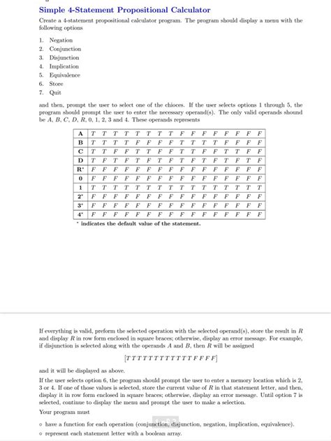 solved simple 4 statement propositional calculator create a