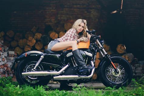 Harley Davidson Bike With Blonde Girl Hd Wallpaper Download
