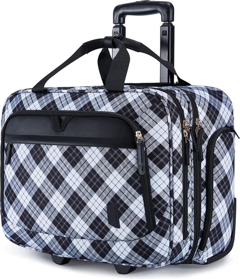 Amazon Bagsmart Water Resistant Inch Rolling Laptop Bag Black White Plaid Suitcase