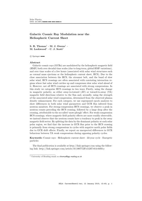 Pdf Galactic Cosmic Ray Modulation Near The Heliospheric Current Sheet