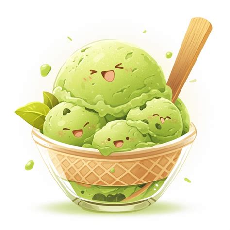 Crème glacée au thé vert Matcha avec des morceaux de Mochi Vecteur