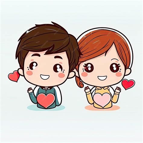 Premium Photo Smile Couple Stricker Cute Cartoon Love Character