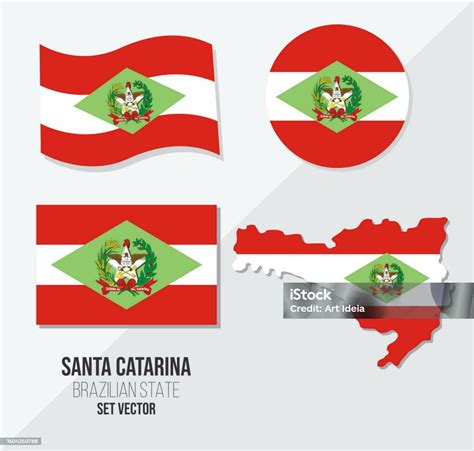 サンタカタリーナ州ブラジルの州のベクター画像セットフラグシンボルマップと円フラグ アイコンのベクターアート素材や画像を多数ご用意