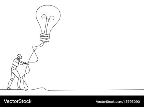 Single Continuous Line Drawing Robot Holding Vector Image