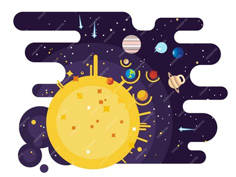 Плоский стиль солнечной системы Премиум векторы