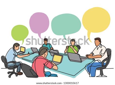 Continuous Line Drawing Business Meeting Stock Vector Royalty Free