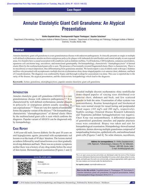 Pdf Annular Elastolytic Giant Cell Granuloma An Atypical Presentation