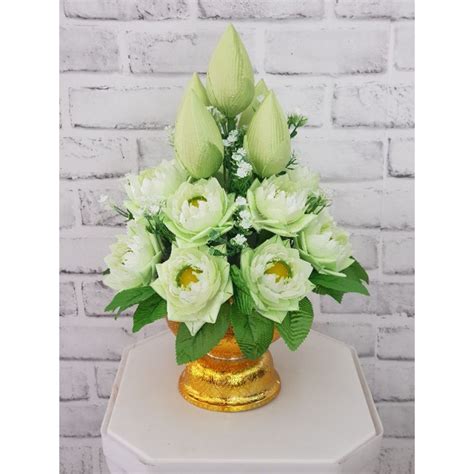 พานดอกบัวประดิษฐ์ สีเขียว ถวายพระ Shopee Thailand