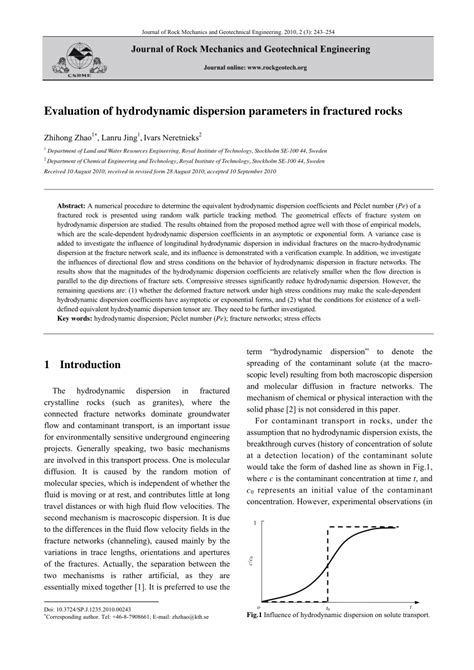 Pdf Evaluation Of Hydrodynamic Dispersion Parameters In Fractured Rocks