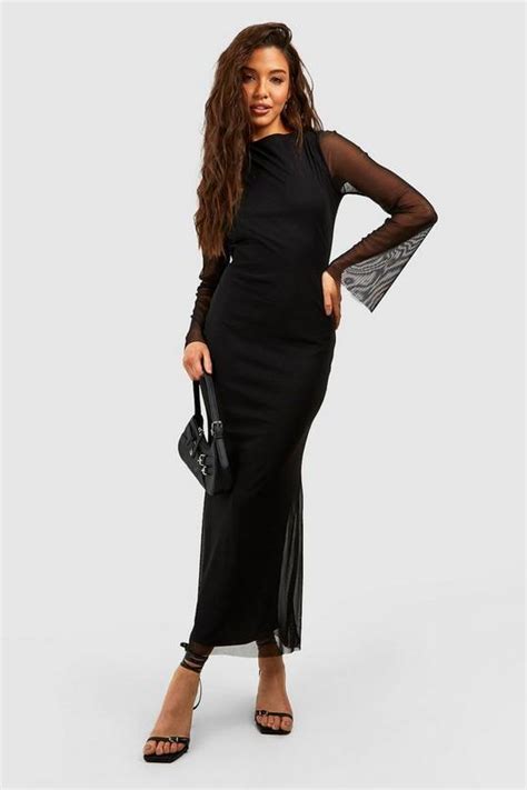 Long Sleeve Mesh Maxi Dress Boohoo Usa