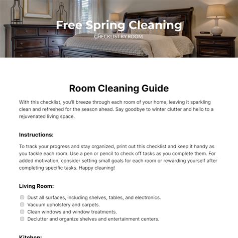 Free Spring Cleaning Checklist By Room Template To Edit Online