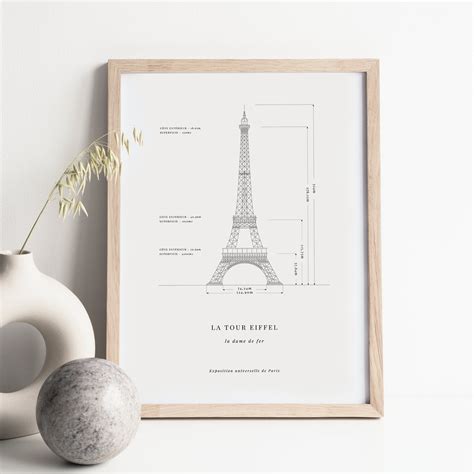 Minimalist Eiffel Tower Blueprint Print Digital Download Etsy