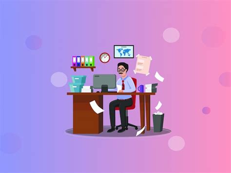 남자 열심히 일하는 사람 일러스트 디자인 프리미엄 벡터