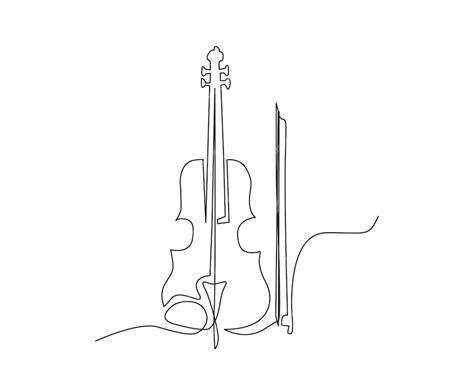 활이 있는 바이올린의 연속 라인 아트 활이 있는 한 줄 그리기 추상 바이올린 프리미엄 벡터