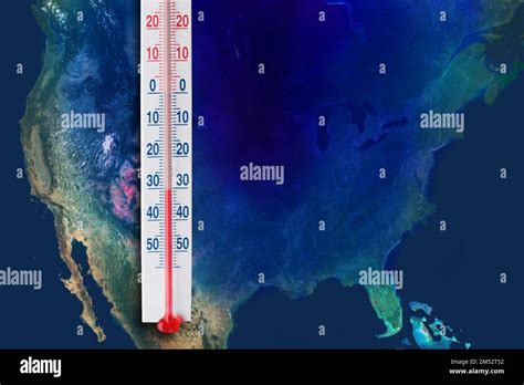 Thermometer With Record Low Temperature Map Diagram Against The