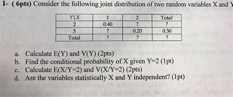 Solved I 6pts Consider The Following Joint Distribution