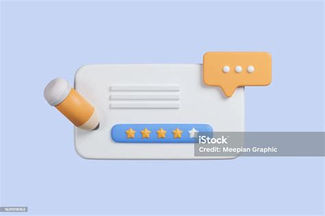 별 다섯 개짜리 피드백과 의견을 제시하는 연필 고객 리뷰 개념 좋은 평가와 나쁜 평가와 텍스트로 별을 검토합니다 3d 렌더링