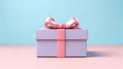 파란색 리본으로 묶인 파스텔 핑크색 선물 상자를 3d 그림으로 그린 미니멀한 분홍색 배경 파란색 리본으로 묶인 파스텔 핑크색