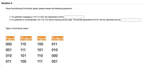 Solved Question 3 Given The Following 3 Bit Block Cipher