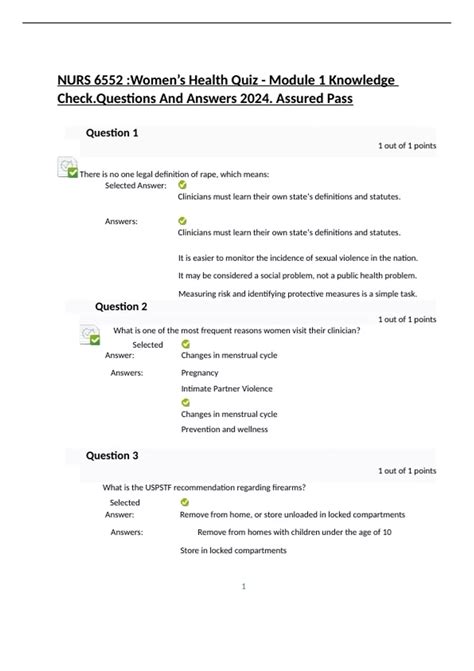 Nurs 6552 Womens Health Quiz Module 1 Knowledge Checkquestions And Answers 2024 Assured