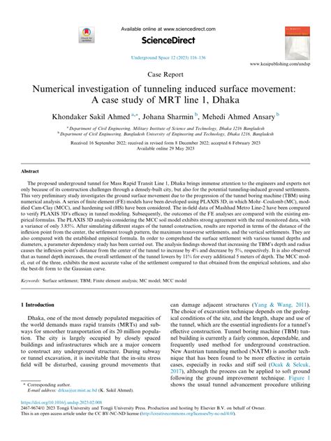 Pdf Numerical Investigation Of Tunneling Induced Surface Movement A