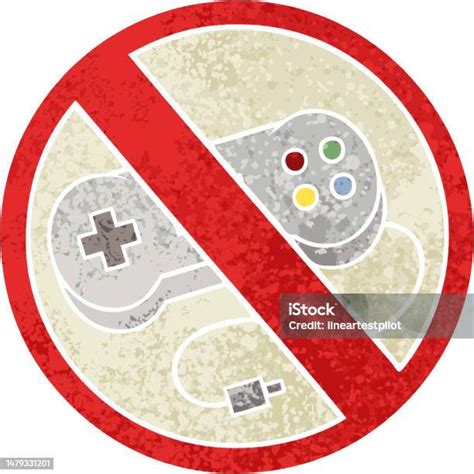Retro Illustration Style Cartoon Of A No Gaming Allowed Sign Stock