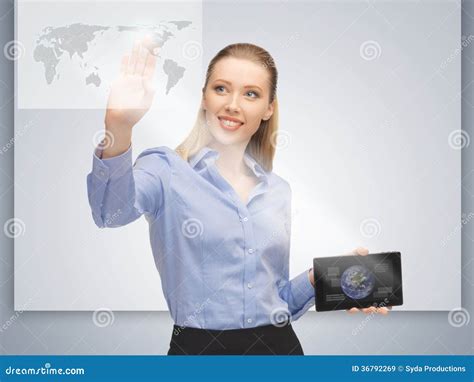 Woman Working With Tablet Pc Stock Image Image Of Joyful Corporate