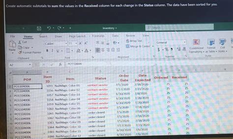 solved create automatic subtotals to sum the values in the