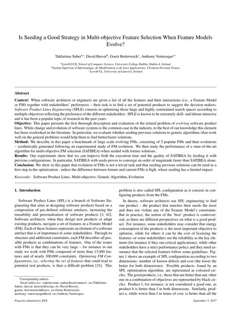 Pdf Is Seeding A Good Strategy In Multi Objective Feature Selection When Feature Models Evolve