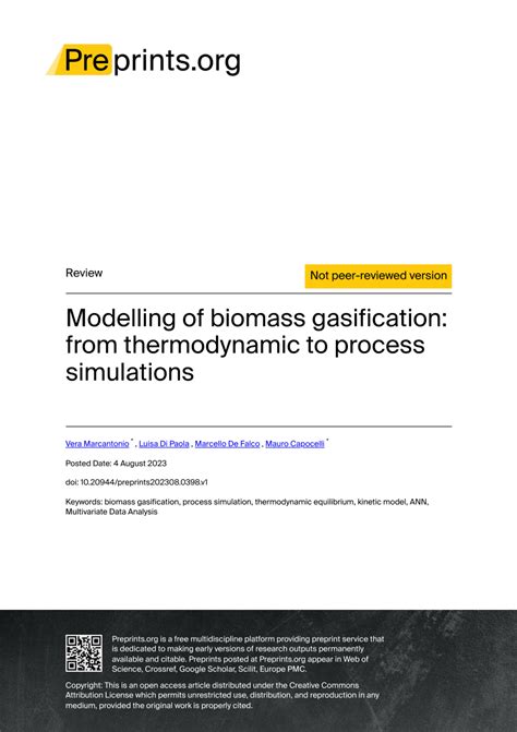Pdf Modelling Of Biomass Gasification From Thermodynamic To Process Simulations