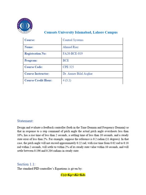 Control Systems Theory Cep Problem With Solution Pdf