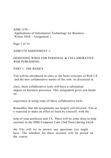Adm 1370 Applications Of Information Technology For Business Docx