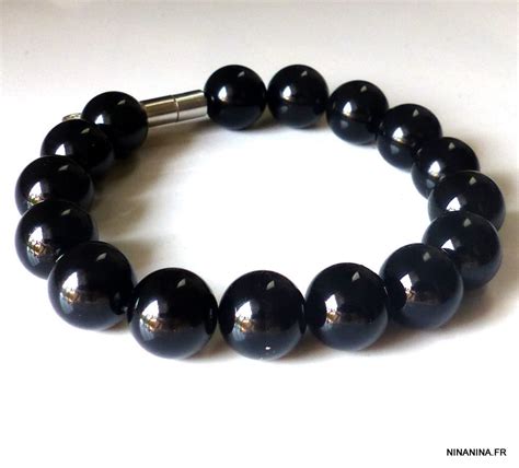Bracelet Homme Signe Infini Perles Noires Argent 925 Massif Ninanina