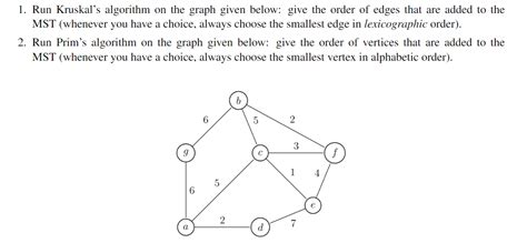 solved a 1 run kruskal s algorithm on the graph given