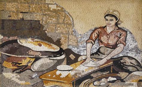 Saj Bread Mosaic Mural Traditional Woman Art Mosaic Murals Custom