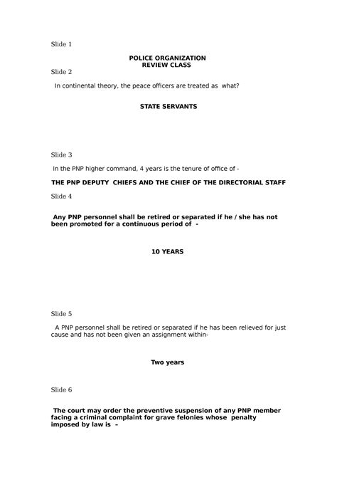 Crim 15 Lecture Notes In Criminology Slide 1 POLICE ORGANIZATION REVIEW CLASS Slide 2 In