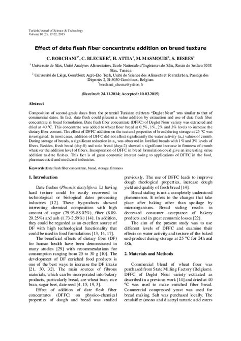 Pdf Effect Of Date Flesh Fiber Concentrate Addition On Dough