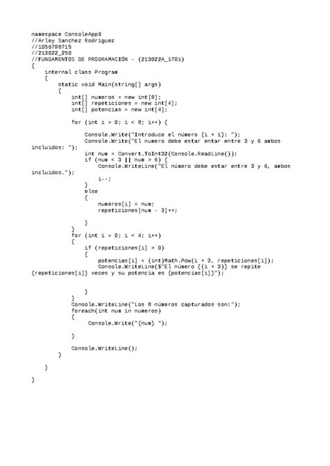 Tarea 1 Qwerrtyuiop´´lkjhgfdsazxcvbnm Namespace Consoleapp Arley Sanchez Rodriguez