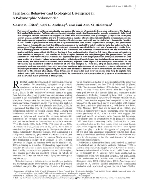 Pdf Territorial Behavior And Ecological Divergence In A Polymorphic Salamander