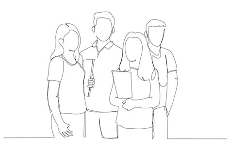 Cartoon Einer Gruppe Asiatischer Freunde Die Vor Dem Campus Stehen Und