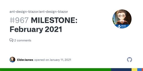 Milestone February 2021 · Issue 967 · Ant Design Blazorant Design