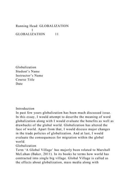 Running Head Globalization1globalization 11docx