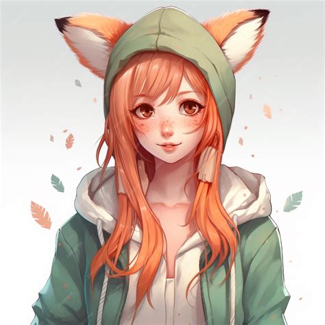 Premium Ai Image Anime Girl With Long Red Hair Wearing A Green Hoodie