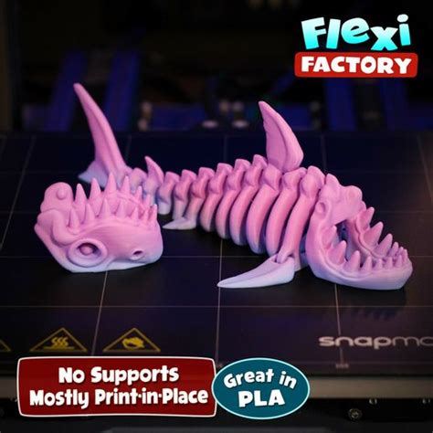 Flexi Print In Place Skeleton Shark STL File For D PrintingCults