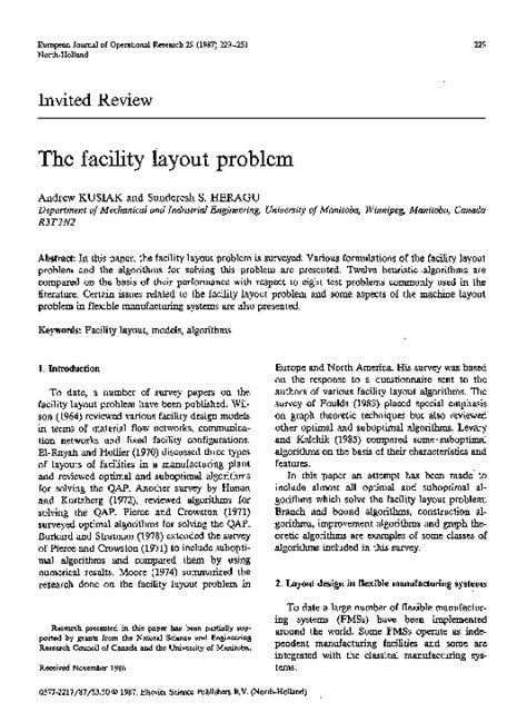 Pdf Facility Layout Problem