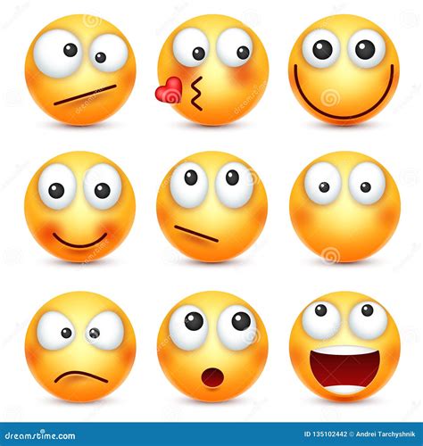 Smiley Emoticon Set Yellow Face With Emotions Mood Facial Expression