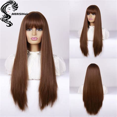 Купить MERISIHAIR Коричневый парик с челкой Длинные коричневые парики ...