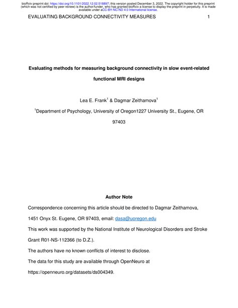 Pdf Evaluating Methods For Measuring Background Connectivity In Slow Event Related Functional
