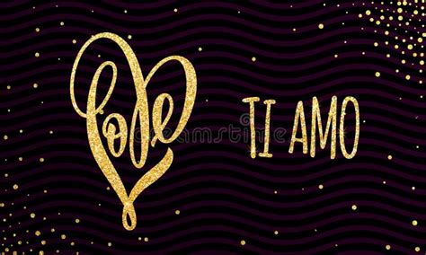 Valentine Day Gold Love Heart Glitter Greeting Card Stock Vector